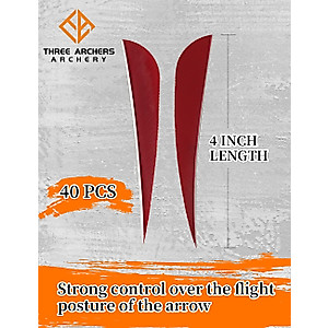 THREE ARCHERS 40 PK Arrow Feather Fletching 4” Nature Turkey Feather for Archery DIY Arrows (red)