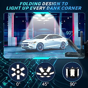 Bnselt 4 Pack 185W LED Garage Lights, 18500LM Deformable Garage Lights Ceiling Led with 6+1 Panel,6500K Daylight Adjustable Folding Garage Led Shop Lights E26/E27 for Garage,Workshop,Basement