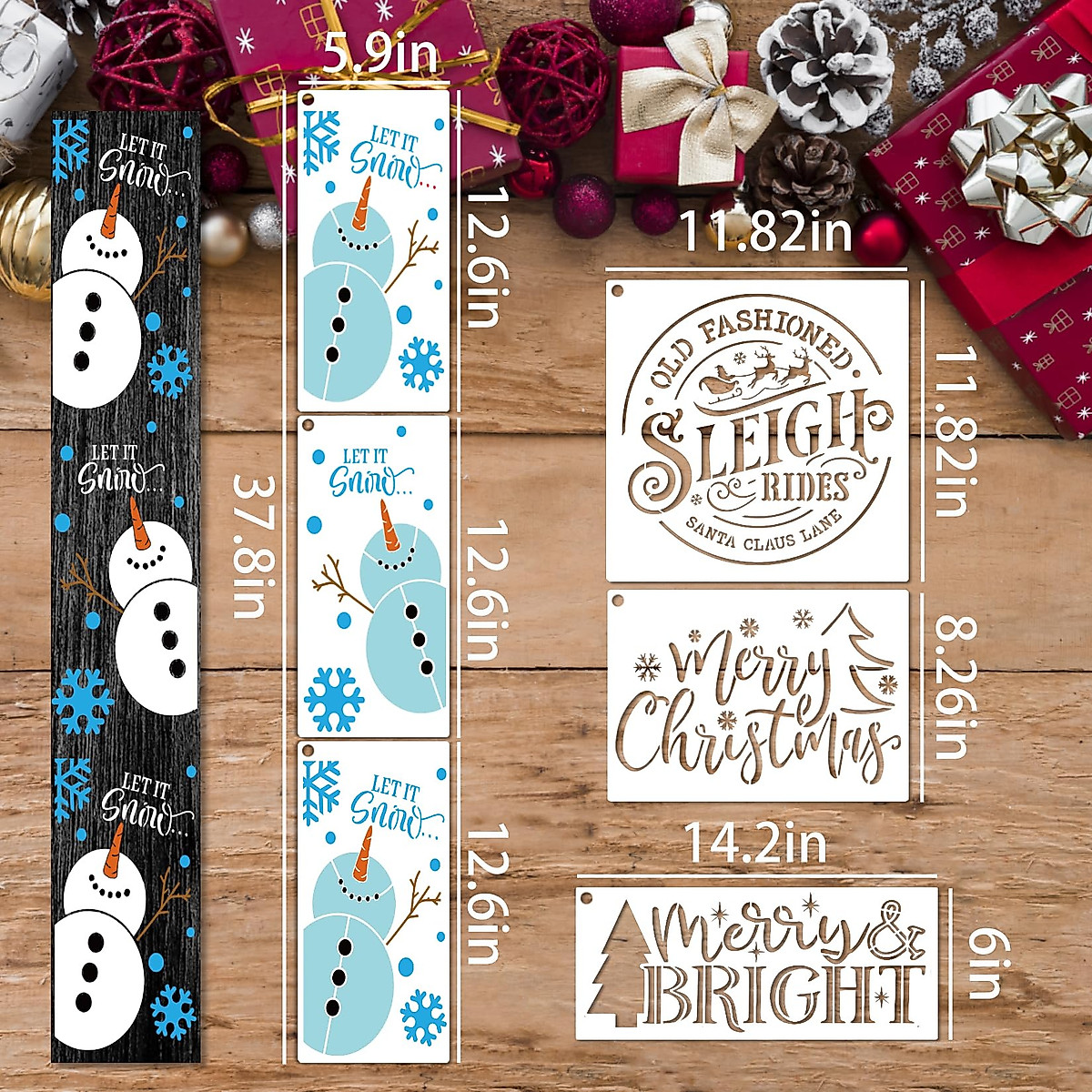 Christmas Stencils for Painting on Wood Large Xmas Merry Christmas Stencil Reusable for Paint Crafts Wall Porch Sign Glass Fabric Door (12 Christmas Sign 1)