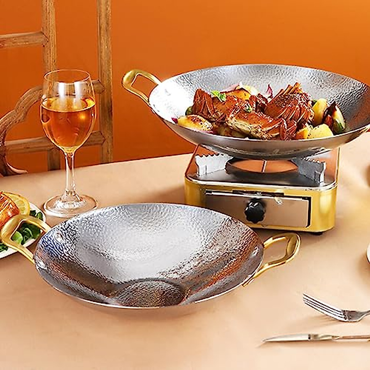 Stainless Steel Cookware Pan with Handle 9inch Non Stick Stir Fry Pans Stockpots Korean Ramen Pot for Gas Induction Or Electric Stove Golden Non Stick Frying Pan