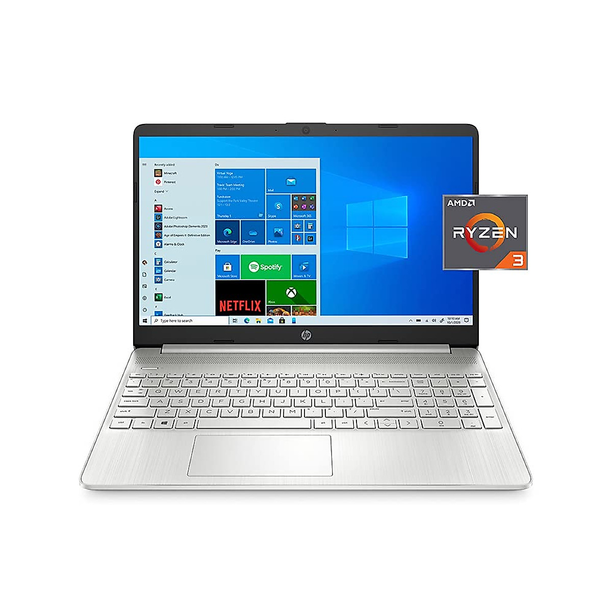 HP 2021 15.6" FHD Display Laptop Computer, AMD Ryzen 3-3250U Processor(Beats Intel i5-1035G1), 16GB DDR4 RAM, 512GB SSD, AMD Radeon Graphics, HD Webcam, HDMI, Win 10S, Silver, 32GB SnowBell USB Card