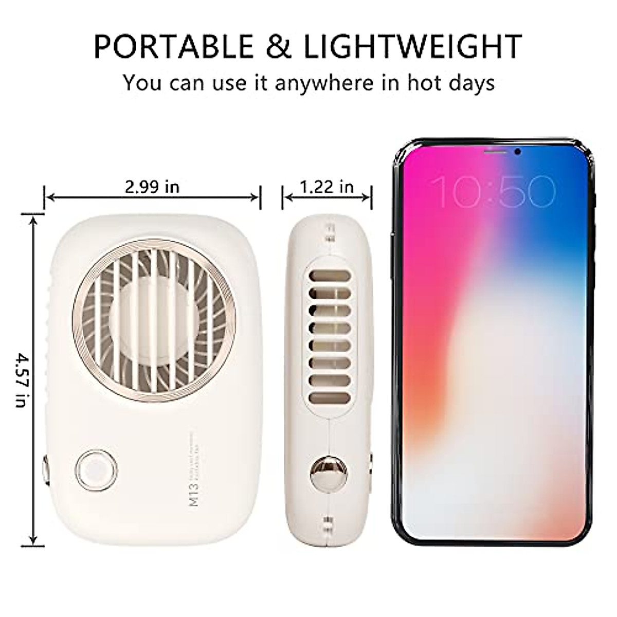 CuFun Portable Neck fan Hands free Personal Fan, Rechargeable Mini Hanging Neck Fan with Night Light for Kids Women Men Outdoor Travel Camping Park, White