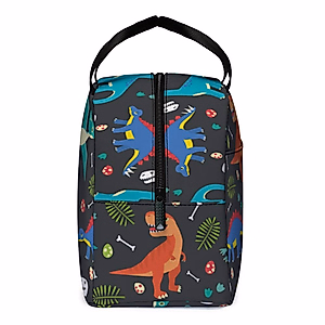 Velivn Lunch Bag for Kids, Leakproof Insulated Lunch Box with Front Pocket for Boys/Girls Reusable Zipper Cooler Tote Bag for Work School Picnic Camping (Dark Grey with Dinosaur)