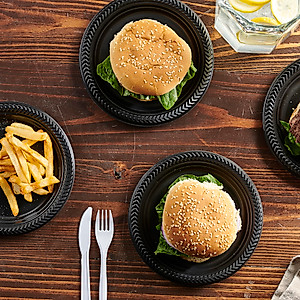 PLASTICPRO 100 PCS Black Plastic Plates Light Weight 7 Inch Plastic Dinner Dessert Appetizer Plates Black Plates Disposable for Party and Wedding