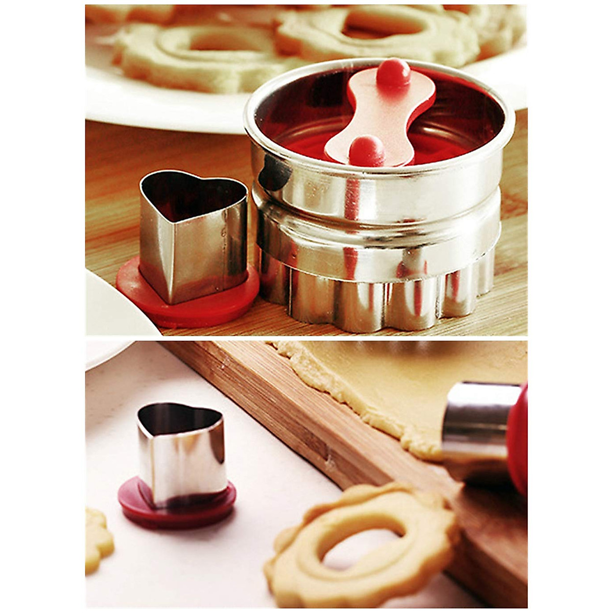 VolksRose Vegetable Fruit Cutters Shapes Set, 6-Pack Linzer Cookie Cutters Stainless Steel, Hollow Sauce Jam Filled Torte Mold Christmas Tool Cake DIY Mousse, Donuts, Fondant and Fruit