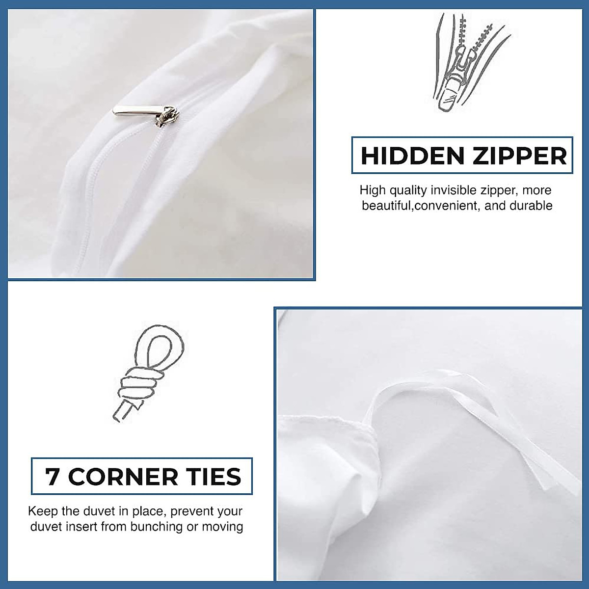 Egyptian Cotton Duvet Cover King Size 1000 Thread Count 1 Duvet Cover & 2 Pillow Shams Long Staple Quilt Silky Soft, Breathable with Zipper -3 Piece All Season Duvet Cover Set for Comforter (White)