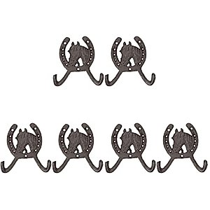 Hat Hook 6pcs Head Vintage Metal Coats Hangers Hat Scarf Stylish Planter Duty Prong Antique Hooks Cap Western Cup Hanger Clothing Mounted Iron Horse Ornaments The American Design Horse Decor