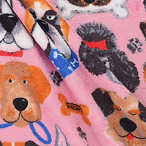 Mook Fabrics Fleece Flannel 130593 Dog Faces, Pink Cut by The Yard