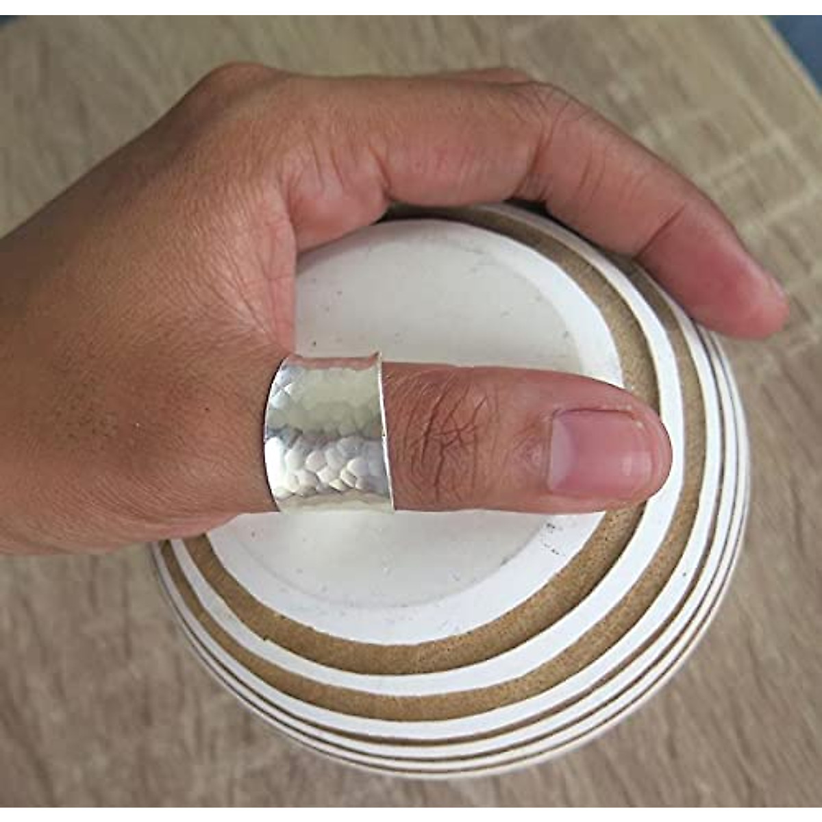 Hammered Sterling Silver Handmade Wide Band Ring, Classic Shiny Finish Wrap Band, Adjustable to Sizes 6-12, Can fit Also as Thumb ring, Gift for Her