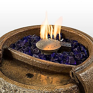 Teamson Home Large Outdoor Water Fountain Pot with Fire Pit and Fire Glass, Brown