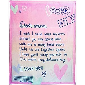 J&A Homes Gifts for Mom - Premium Blanket for Mom from Daughter - Meaningful Blankets, Mothers Birthday Gift from Son I Love You Throw Blanket 65” x 50” (Purple Pink)