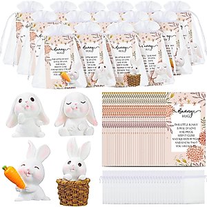 Fumete 36 Set Bunny Hug Party Favors Include Miniature Bunny Cupcake Toppers Inspirational Bunny Hug Card Organza Bag Gifts for Bunny Birthday Decorations Rabbit Autumn Baby Shower Bridal Wedding