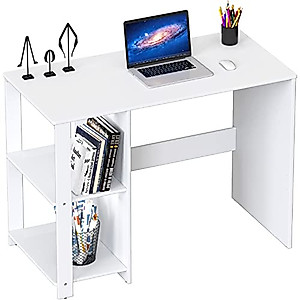 SHW Home Office Computer Desk with Shelves, White