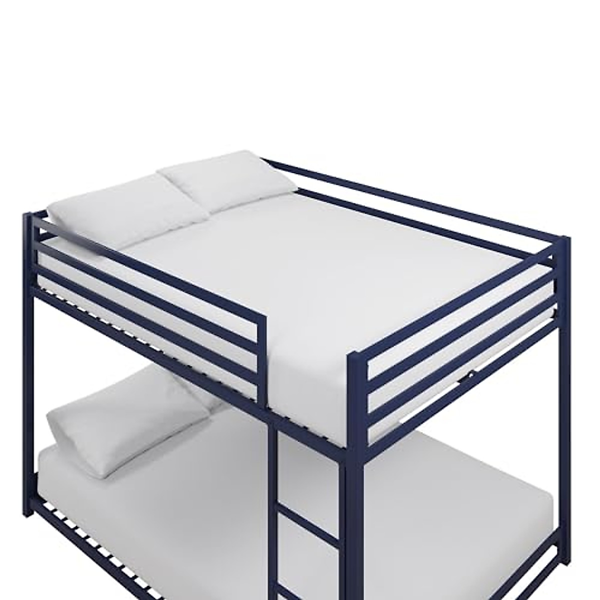 DHP Miles Low Metal Bunk Bed Frame for Kids, With Built-in Ladder, High Guardrail and Metal Slats, Floor Bed Bottom Bunk, No Boxspring Required, For Small Spaces, Full-Over-Full, Blue