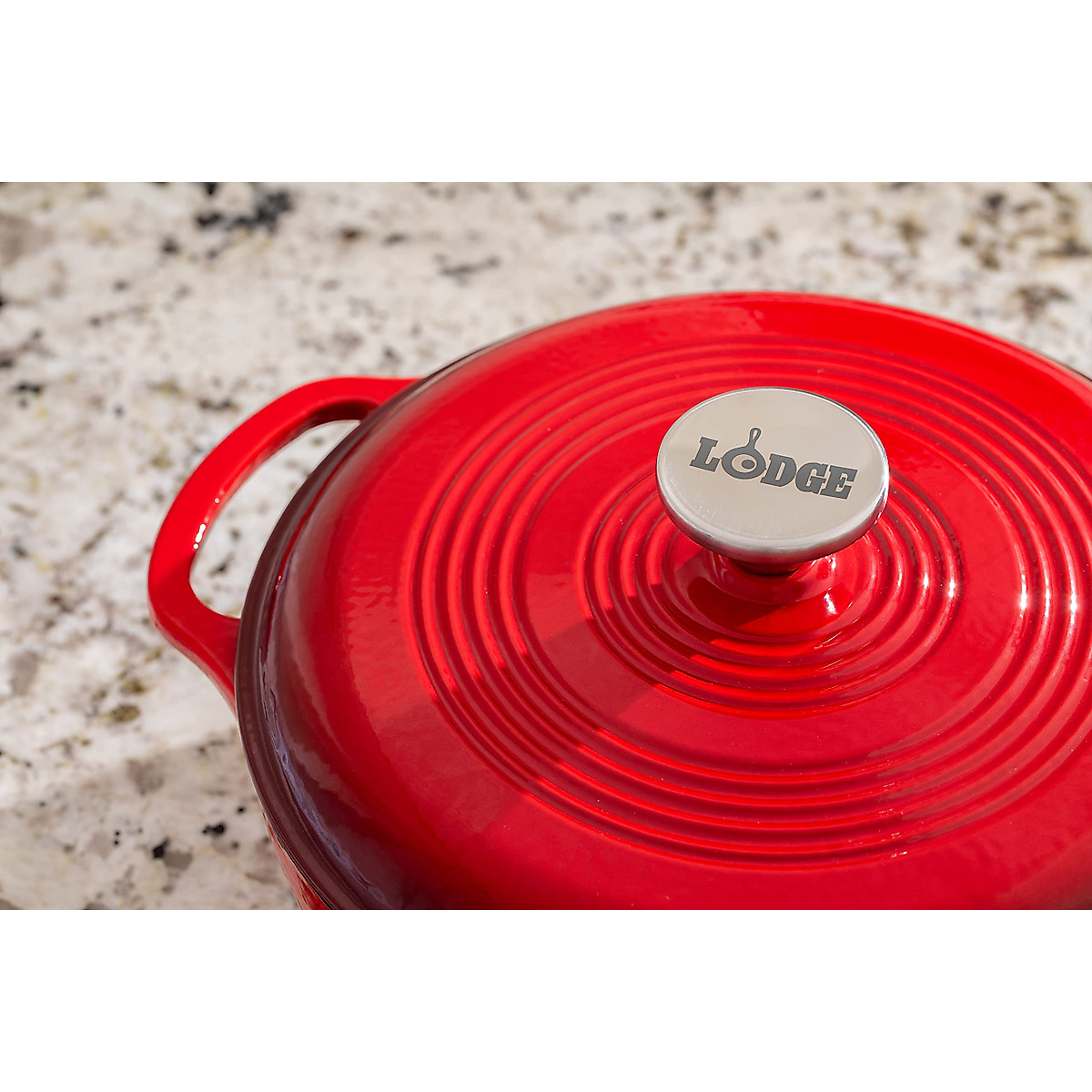Lodge 3 Quart Enameled Cast Iron Dutch Oven with Lid – Dual Handles – Oven Safe up to 500° F or on Stovetop - Use to Marinate, Cook, Bake, Refrigerate and Serve – Island Spice Red