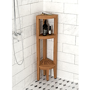 AquaTeak Kai Teak Corner Bath Shelf with Angled Shaving & Washing Foot Rest