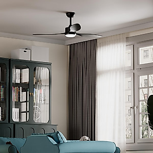 OUATER Modern Ceiling Fan with Lights, 52 inch, 6 Speed, DC Motor, Black, for Bedroom/Outdoor/Farmhouse/Patios