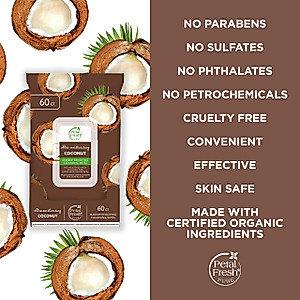 Petal Fresh Ultra- Moisturizing Coconut Makeup Removing, Cleansing Towelettes, Gentle Face Wipes, Daily Cleansing, Vegan and Cruelty Free, 60 count