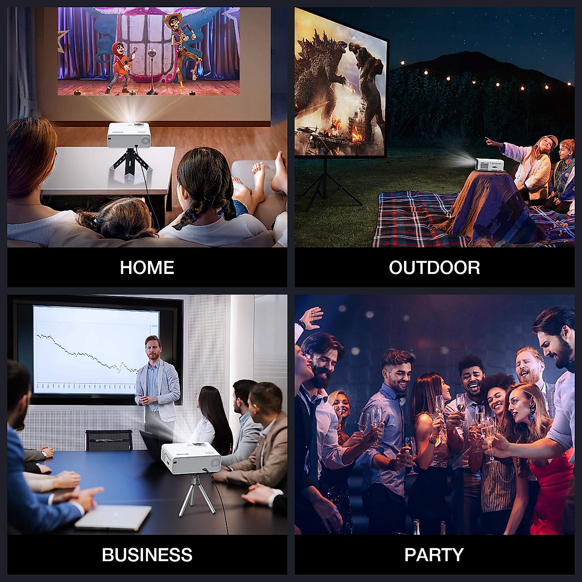 Projector, GooDee WiFi Mini Projector with Projector Screen, 7000L Synchronize Wireless Video Projector LED 1080p Full HD, Portable Home Movie Projector Support TV Stick/DVD/USB, iOS/Android Phone