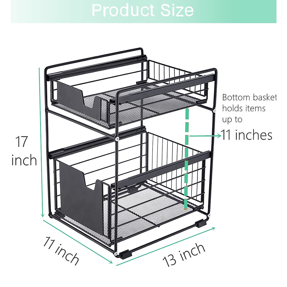 TidyEasy Under Sink Organizer 2-Tier,L-Shaped Cabinet Storage shelf with Sliding Drawer,Pull Out Home Organizers for Kitchen Bathroom (Large, Black)