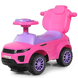 Costzon 3 in 1 Ride on Push Car, Stroller Sliding Walking Car with Horn, Music, Light, Under Seat Storage, Parental Handle, Armrest Guardrails, Ride on Toy for Boys & Girls (Pink)