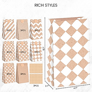 Shindel Paper Lunch Bags, 24PCS Party Favor Bags, 4.7" x 3.1" x 8.7" Goodie Bags with Stickers Lunch Paper Bags Polka Dot Striped Treat Bags For Kids Birthday Wedding Party