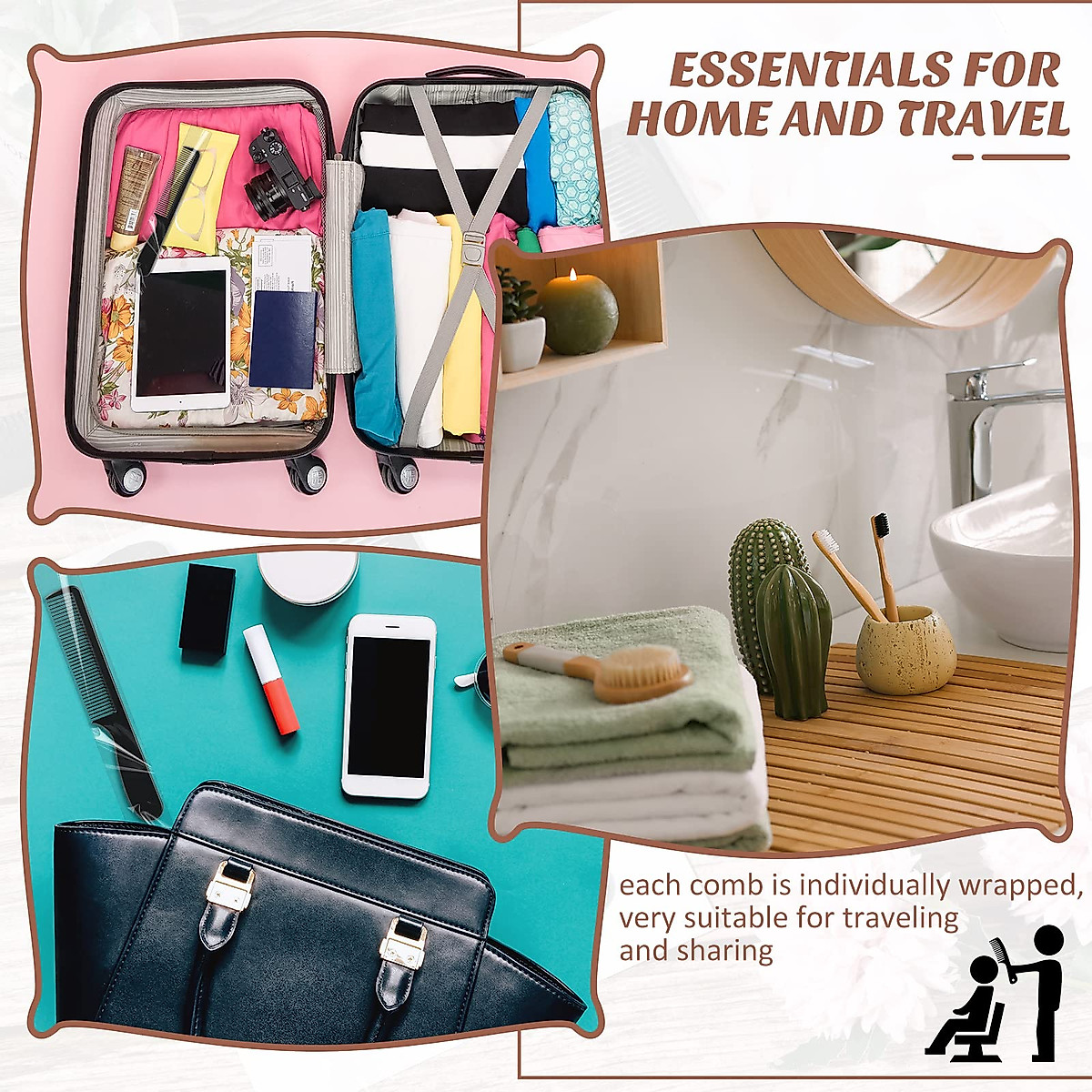 Kritkin 100 Pcs Combs Bulk Individually Wrapped Disposable Comb Long Handle Plastic Comb for Homeless Hotel Shelter Charity Church Travel Hair Accessories, Black