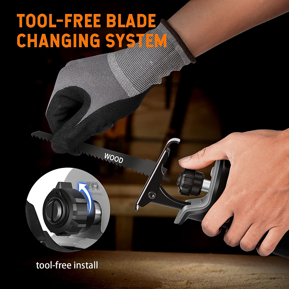 WORKSITE Reciprocating Saw, 20V Cordless Reciprocating Saw w/2.0Ah Battery & Charger, 0-3000 SPM Variable Speed Trigger, 6 Saw Blades for Wood/Metal/PVC Pipe Cutting