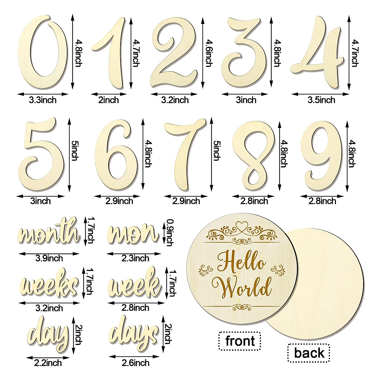 Baby Monthly Milestone Numbers and Words Circles Wooden Signs Baby Photo Props Newborn Birth Announcement Card with a Canvas Drawstring Bag for Pregnancy and Baby