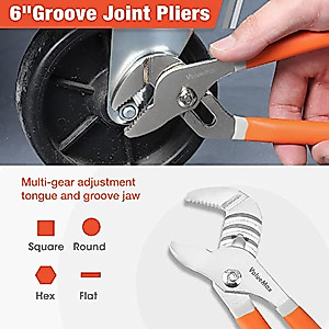 ValueMax 6-Piece Pliers Set, Includes 6 Inch& 4-3/4 Inch Long Nose Pliers, 6 Inch& 4-1/4 Inch Diagonal Pliers, 6 Inch Slip Joint Pliers, 8 Inch Groove Joint Pliers, Dipped Handle for DIY& Home Use
