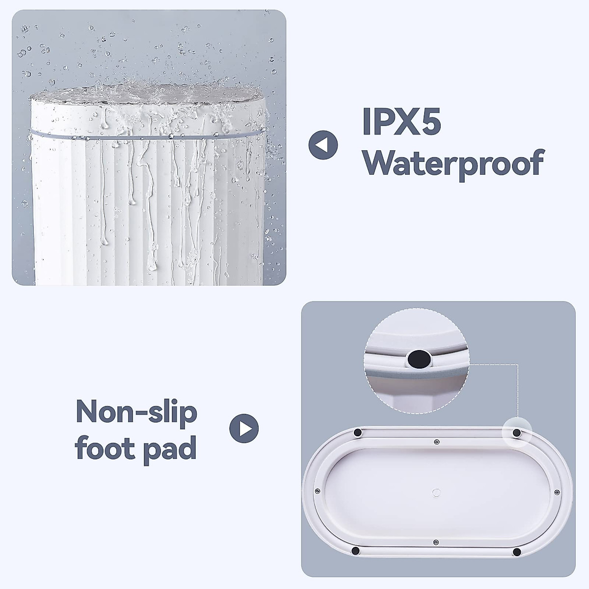 ELPHECO Bathroom Trash Can - 2.5 Gallon Waterproof Sensor Trash Can, 10 Liter Motion Sensor Trash Can, Slim Garbage Bin for Narrow Kitchen and Office Use, White with Grey Trim