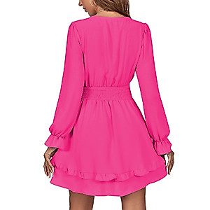 LYANER Women's Tie Front Plunge V Neck Ruffle Layer Long Sleeve Sexy Mini Dress Rose X-Large