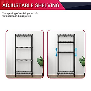 BestOffice 4-Shelf Adjustable Storage Shelving Unit Metal Rack Wire Shelf 600Lbs Capacity with 4 PP Sheets 18L x 12W x 44H for Laundry Bathroom Kitchen Garage,Black