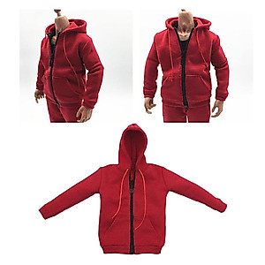 AMLESO 1/6 Hoodie Casual Clothes for 12 '' Male Action Figure, red