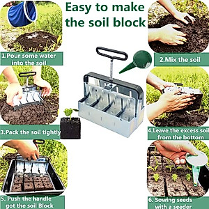 Soil Block Maker Upgraded 8PCS 2in Manual Seed Blocker with Comfort-Grip Handle Soil Blocking for Seed Start Garden Soil Potting Soil for Outdoor Plants Used Repeatedly (7.7in*4in)