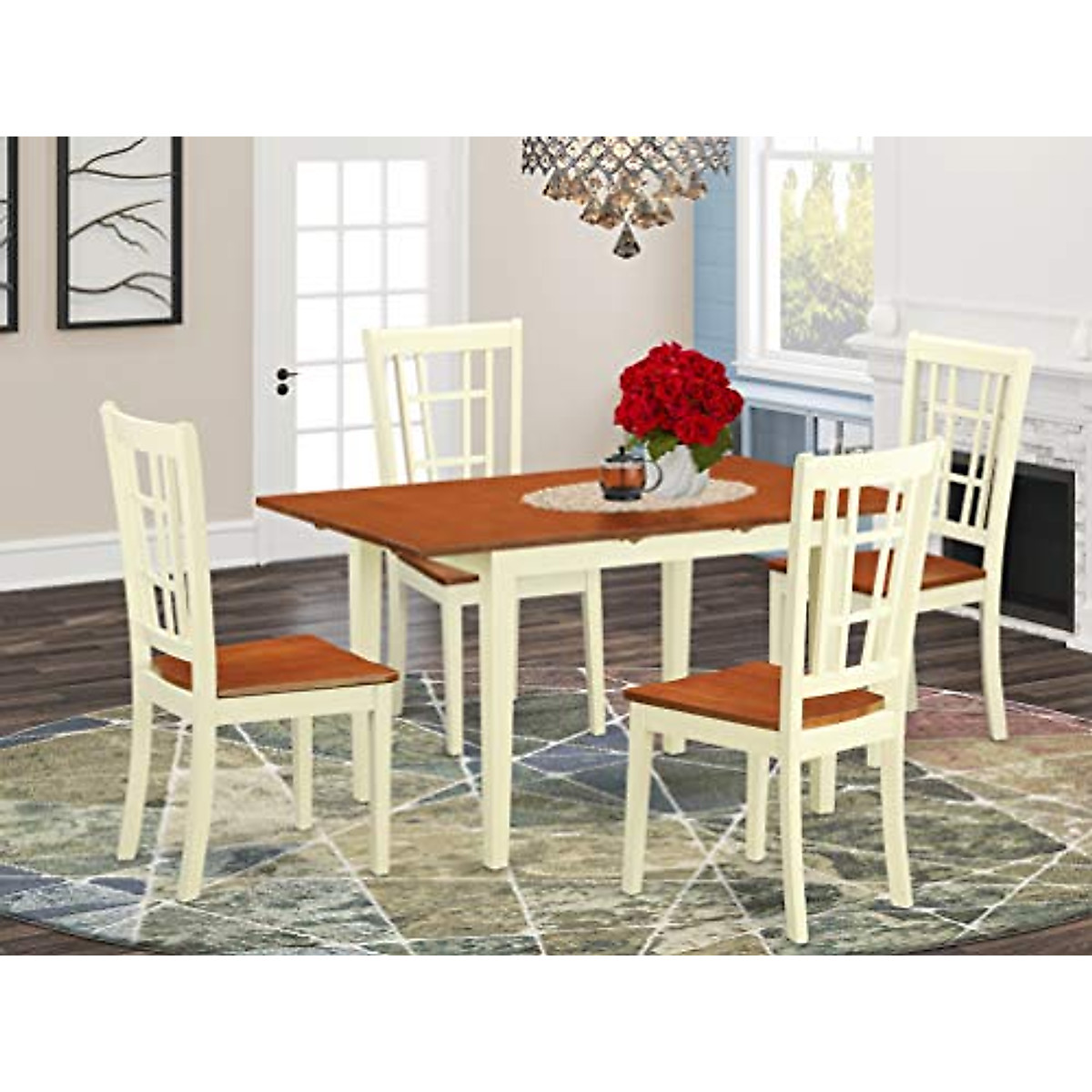 East West Furniture NONI5-WHI-W Dining Set, 5-Piece