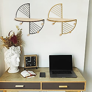 Floating Shelves Wall Mounted Hanging Shelf Fan Shaped for Wall Decor,Storage Shelves | Metal Bracket and Reclaimed Metal Shelf for Living Room,Bedroom,Bathroom,Kitchen (Black)