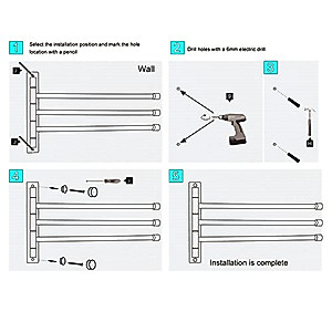 Swivel Towel Rack Wall Mounted Rotates Towel Bar SUS304 Stainless Steel 3-Arms Towel Swing Hanger Space Saving Storage Organizer Towel Holder for Bathroom, Kitchen,Brushed Finish