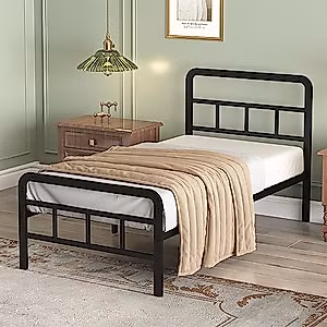 Richwanone 14 inch Twin XL Bed Frame with Headboard and Footboard, Heavy Duty Metal Platform with Steel Slat Support, No Box Spring Needed, Easy Assembly, Black