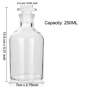 Kestun 250ml Glass Reagent Bottle,Narrow Mouth Borosilicate Glass Reagent Bottle with Standard Ground Glass Stopper (8.45oz,Clear)…