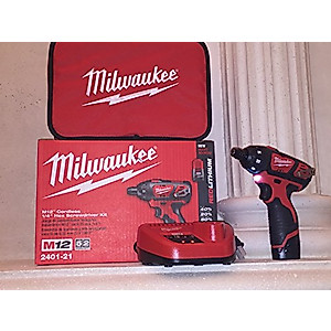 MILWAUKEE ELECTRIC TOOL 2401-22 M12 Cordless 12V Lithium-Ion Screwdriver with Two Batteries, Charger and Case, 1" x 1" x 1"