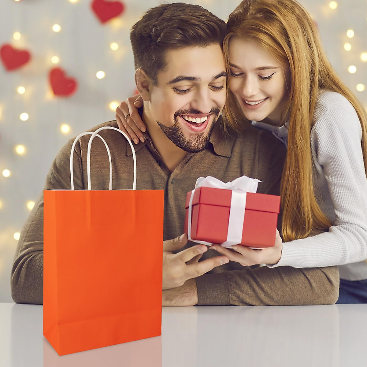 YADIAN 10 Pieces Kraft Paper Party Favor Gift Bags with Handle, Orange Small Size Gift Bags for Christmas, Birthday, Wedding and Party Celebrations