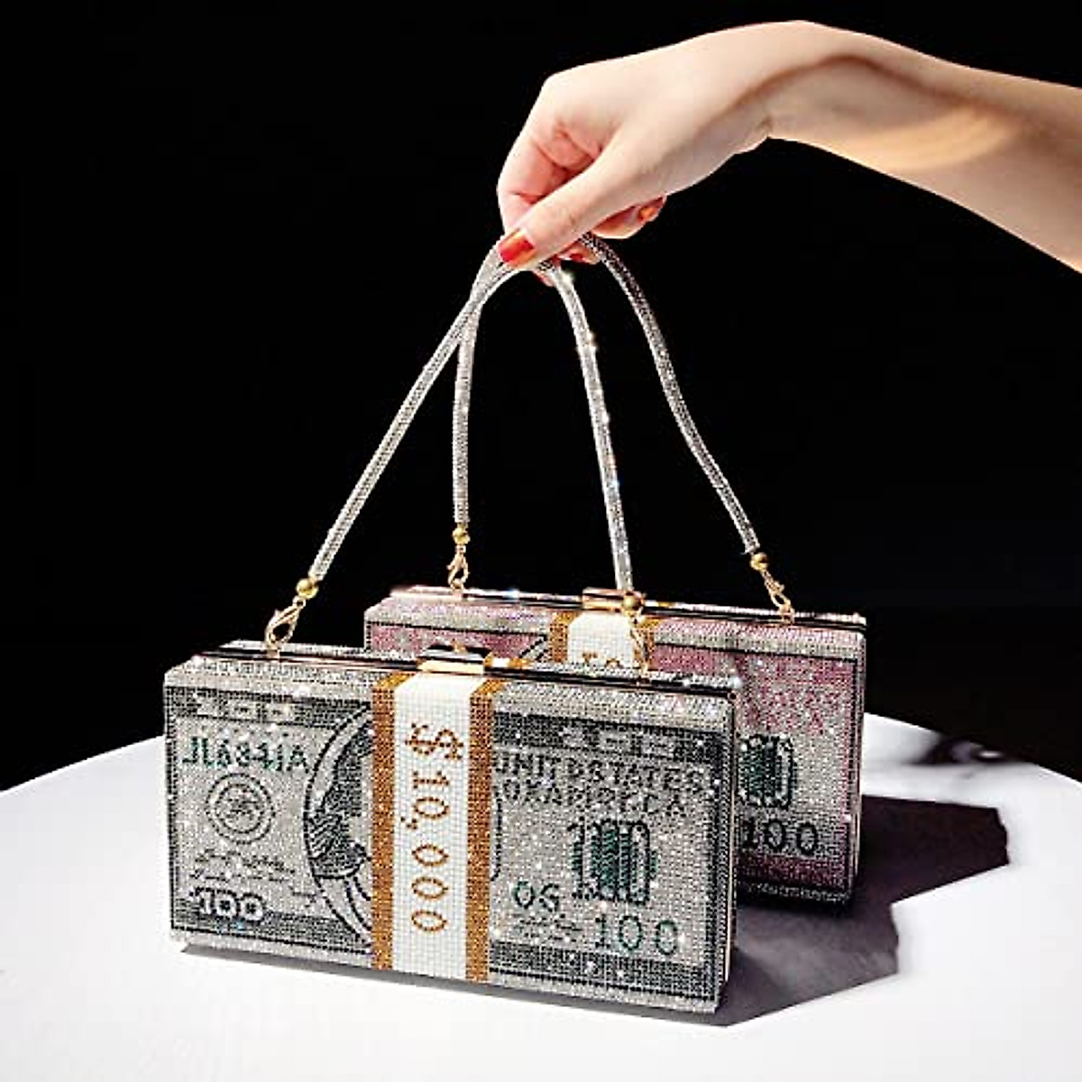 N++A Ladies Chocolate Dollar Evening Bags Shiny Rhinestone Clutch Women Money Purses and Handbags Rhinestone Handbags Wedding Dinner Bag (dollar pink)