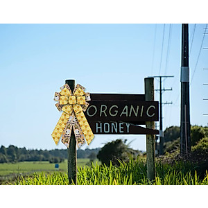 2 Roll 10 Yards Bee Gnomes Ribbons 2.5", Summer Bumble Bee Wired Edge Burlap Ribbon Black Yellow Bee Honeycomb Ribbon for Farmhouse Decor Gift Wrapping DIY Crafts Wreaths Bow