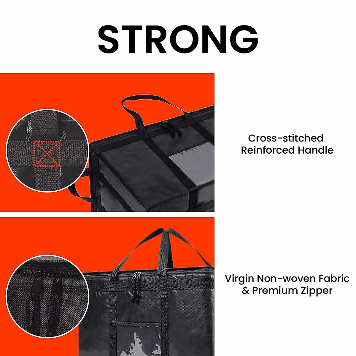 Durable 3XL PRO Insulated Cooler Bag and Food Warmer for Delivery & Grocery Shopping with Zippered Top, Black Commercial Grade (1 Pack)