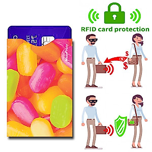 8 RFID Blocking Sleeves, Credit Card Protector, Anti-Theft Credit Card Holder, Easy to Recognize, 8 Different Themes, Wood, Denim, Leaves, Candies, Oranges, Vivid Sky, Astronaut, Blue Ink Swirl