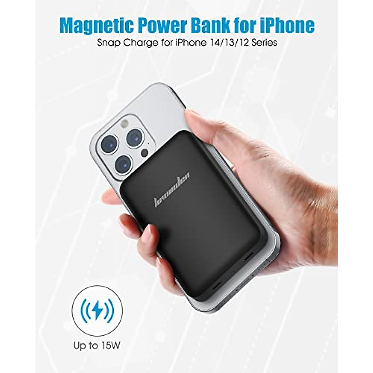 LUWUIDEN 5000mAh Magnetic Wireless Power Bank, Transparent Portable iPhone Charger, Ultra Slim Battery Pack w/LED Display, Emergency Wireless Charger, 20W PD Fast Charge for iPhone 14/13/12 Series