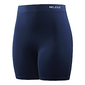 NELEUS Women's 4" Biker Short 3 Pack High Waist Athletic Shorts for Gym Yoga Running,9057,Black/Grey/Navy Blue,M