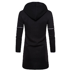 WUAI-Men Casual Kimono Cardigan Sweaters Shawl Collar Slim Fit Open Front Longline Hooded Cardigan Jackets with Pockets(Black,X-Large)