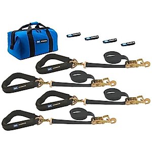 Mac's Tie-Downs 511658 Automotive Pro Strap Kit (4 Pack) - Black, 10,000 lbs Break Strength 2" W x 8' L Strap with Direct Hook End, 40" Axle Strap, Fleece Sleeve, Strap Wrap, (1) Canvas Storage Bag